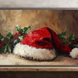Vintage Santa's Hat Painting, Cozy Christmas Hat Canvas, Homely Santa ...