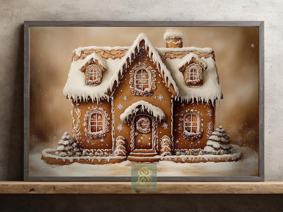 Vintage Gingerbread House Canvas Print: Cozy Christmas Wall Art - Etsy