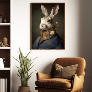 Victorian Rabbit Portrait Painting, Rabbit Art Print, Rabbit Canvas ...