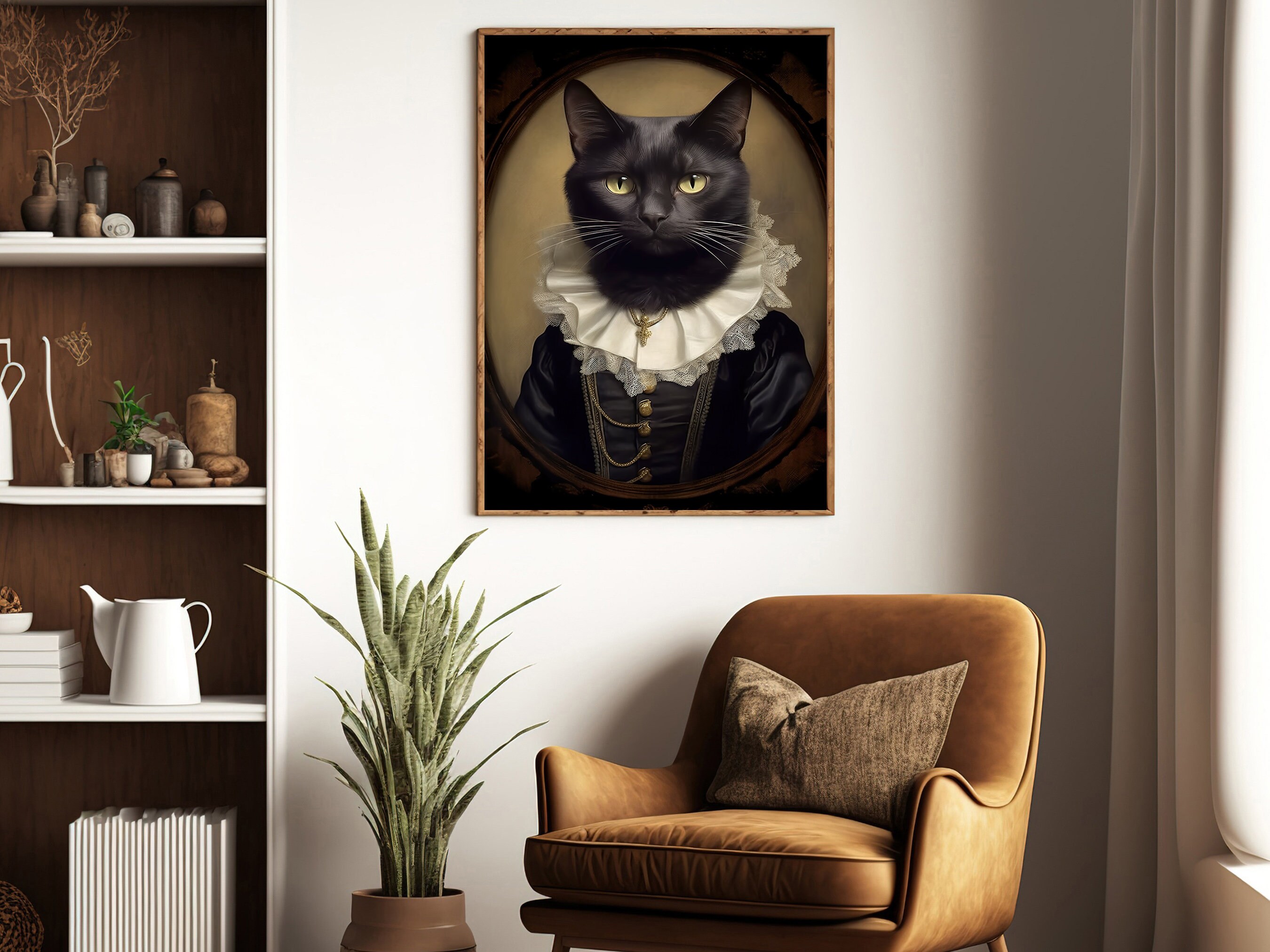 Gothic Cat in Suit Painting, Female Cat Art Print, Royal Feline Canvas ...