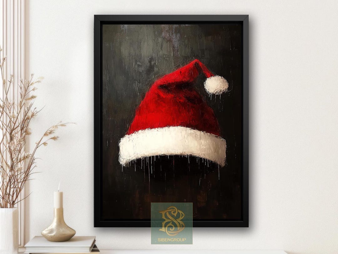 Vintage Santa Hat Painting, Cozy Christmas Hat Canvas, Homely Santa ...