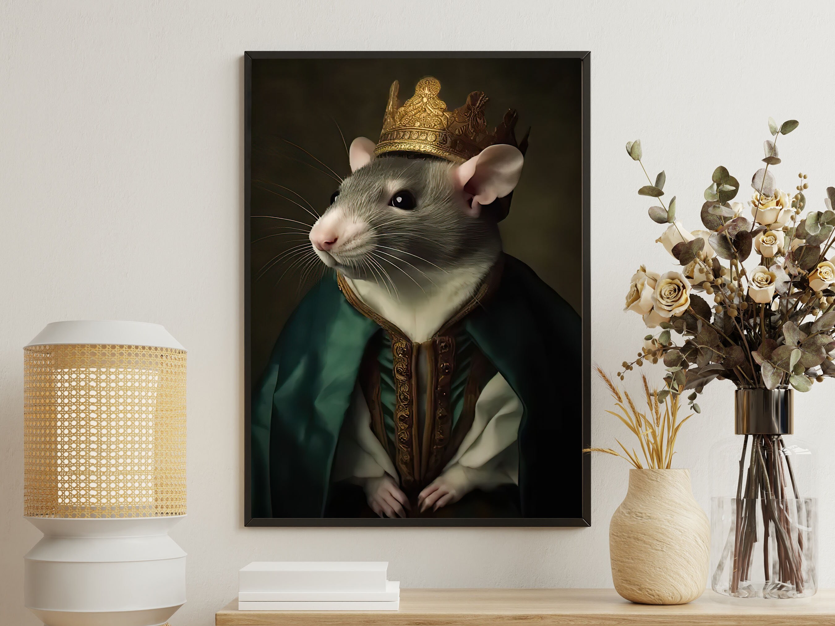 Vintage Mouse King Painting, Renaissance Mouse Art Print, Mouse Canvas ...