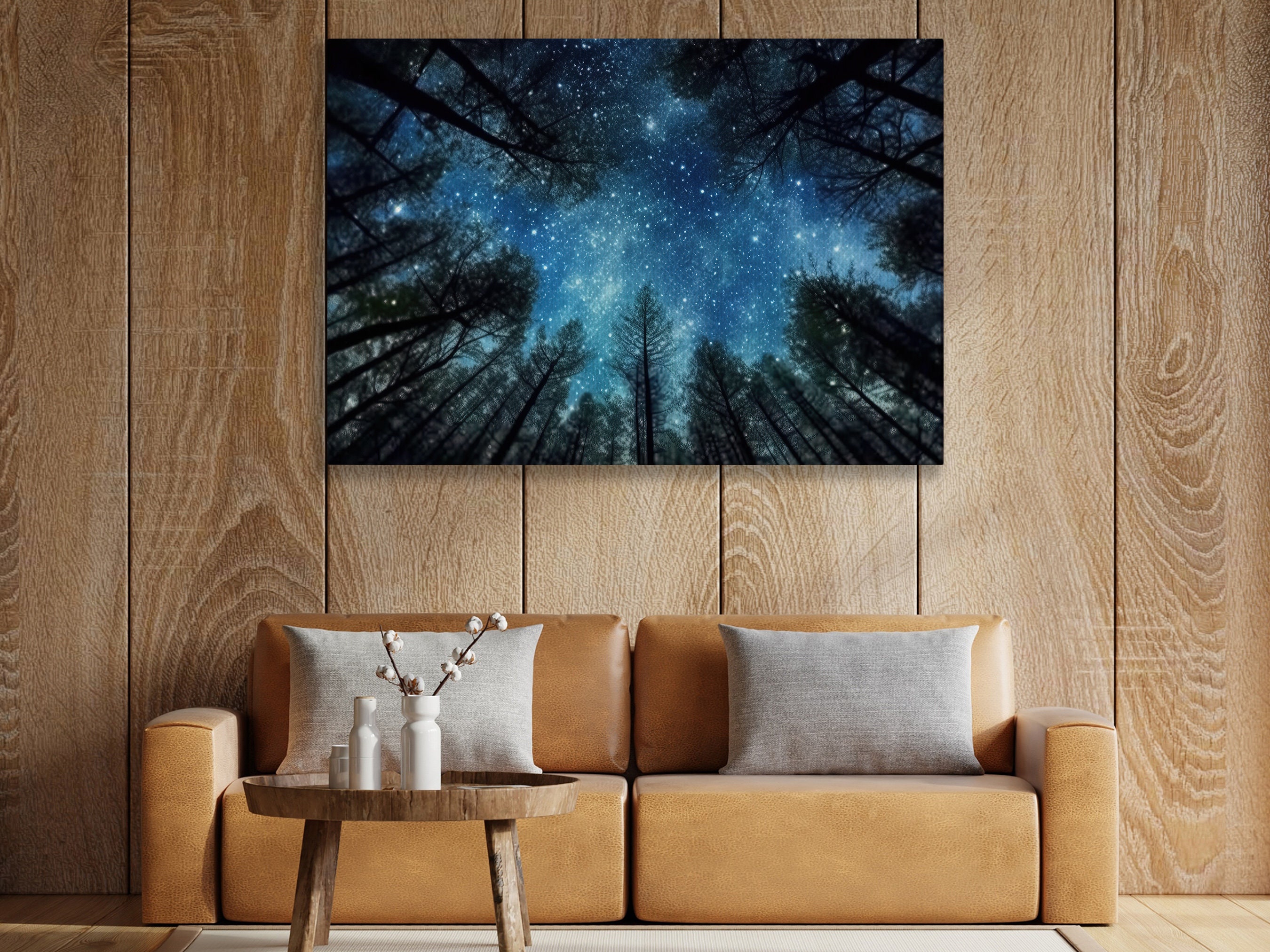 Magic Starry Night Forest Painting, Enchanted Forest Art Print, Mythical Forest Canvas Print ...