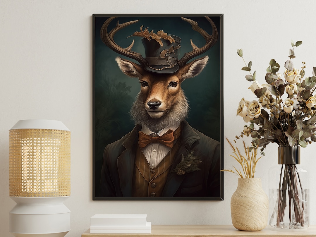 Victorian Deer Canvas Print: Gothic Dark Academia Wall Art - Etsy