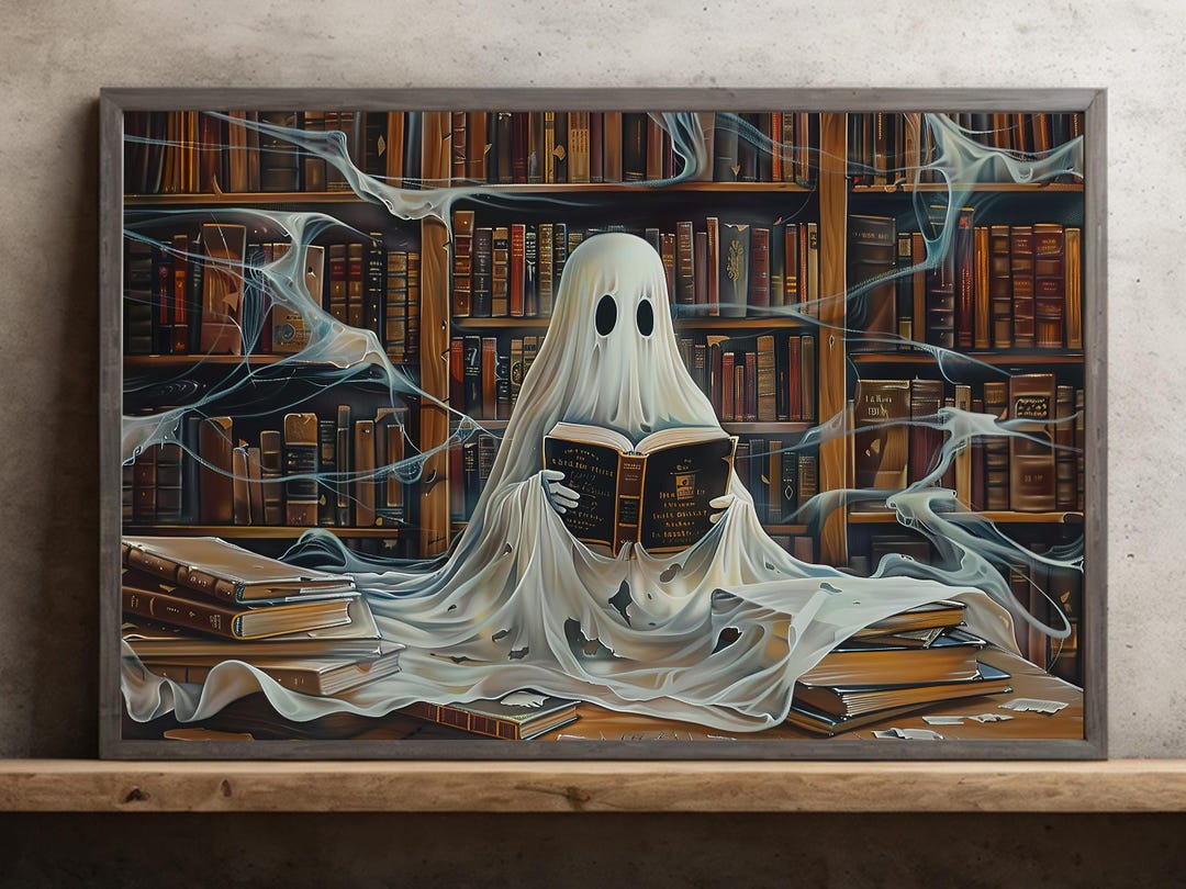 Vintage Ghost Reading in Library Canvas Print: Halloween Wall Art - Etsy