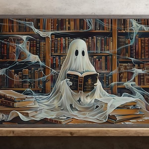 Vintage Ghost Reading in Library Canvas Print: Halloween Wall Art - Etsy