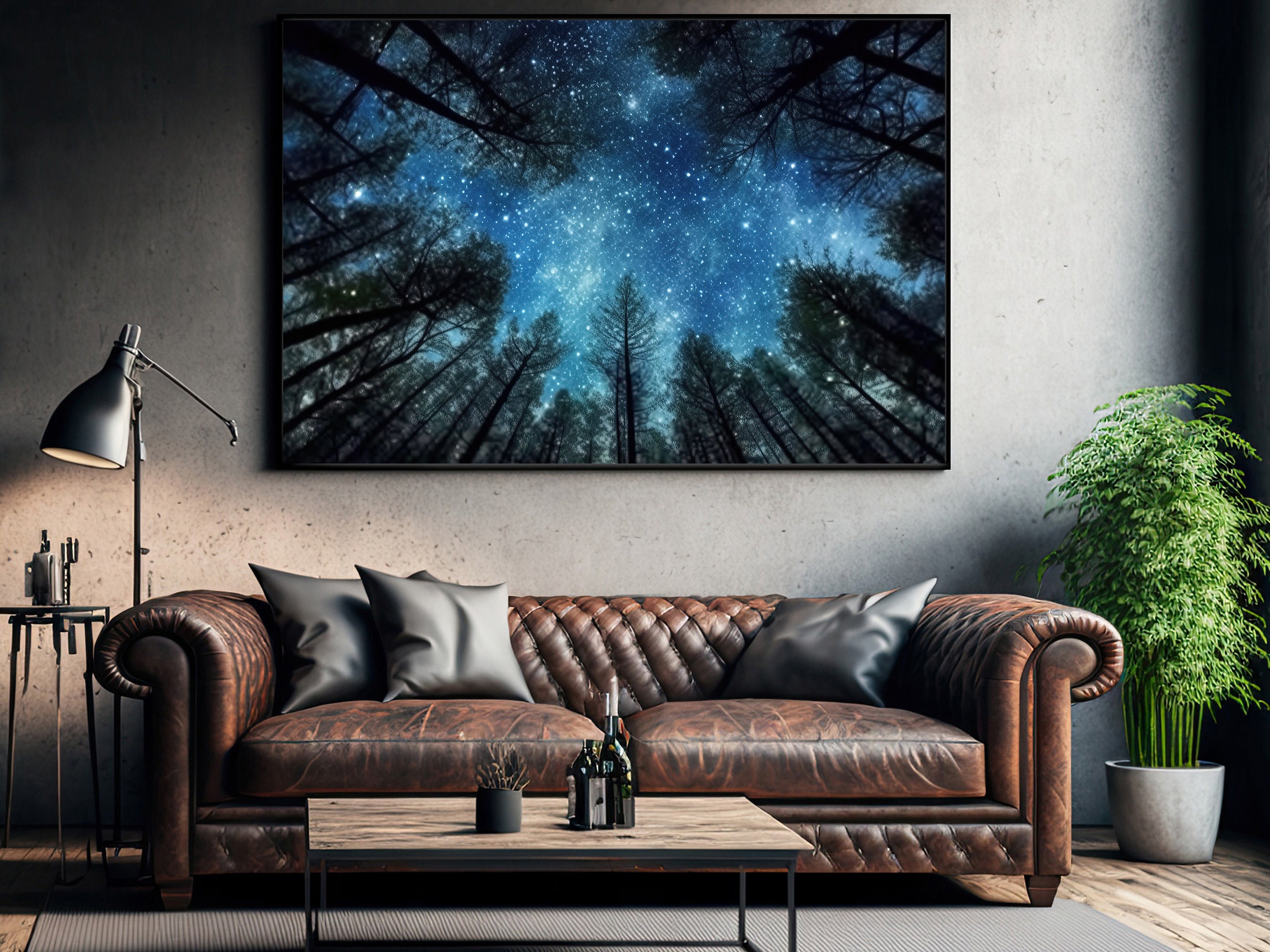 Magic Starry Night Forest Painting, Enchanted Forest Art Print, Mythical Forest Canvas Print ...
