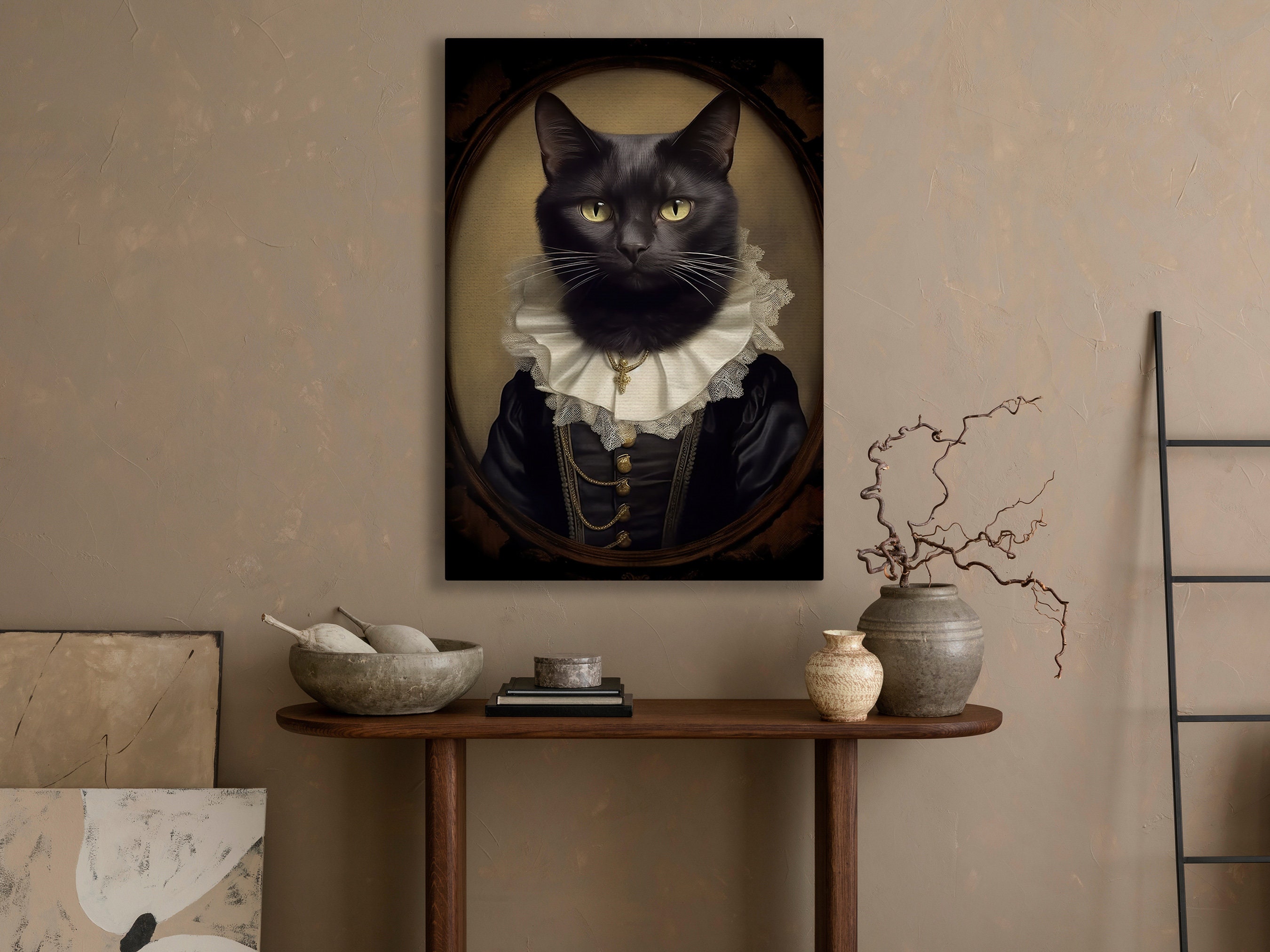 Gothic Cat in Suit Painting, Female Cat Art Print, Royal Feline Canvas ...