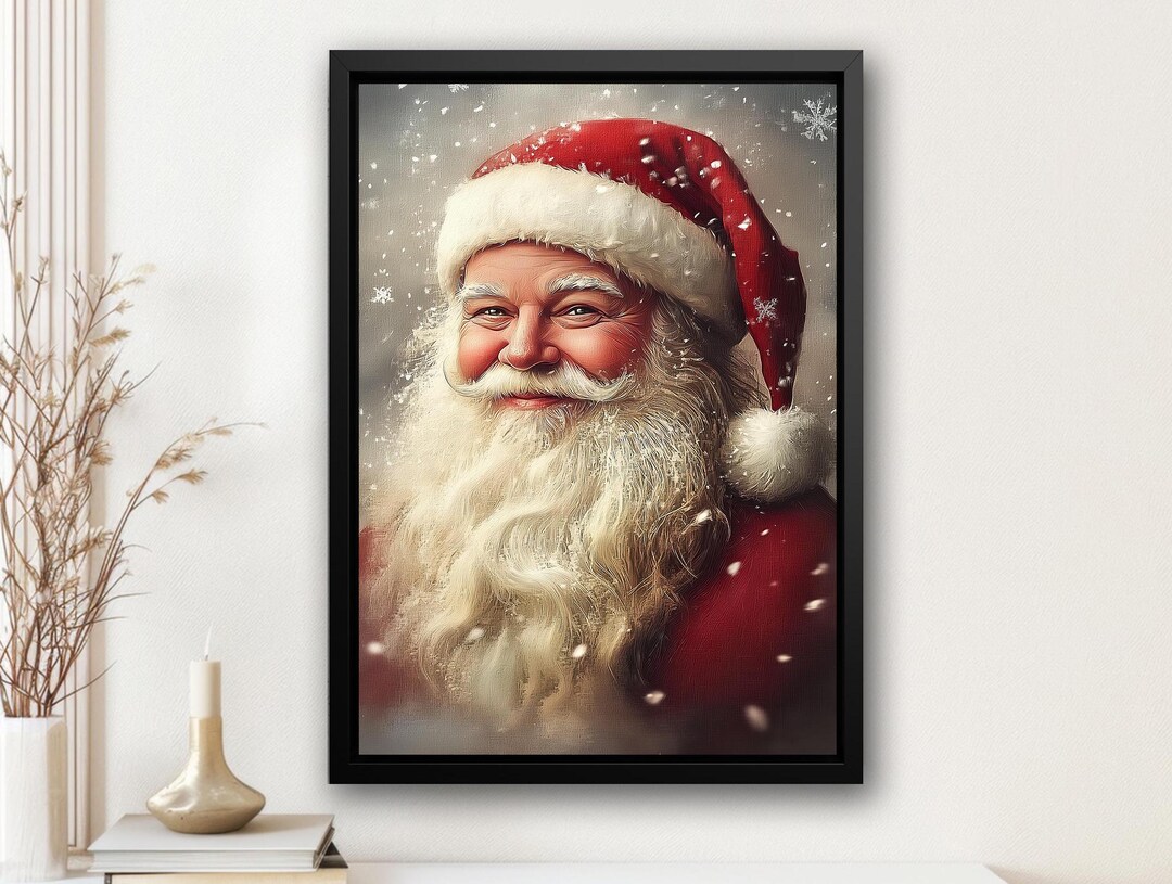 Vintage Santa Portrait Painting, Santa Claus Canvas, Jolly Santa Poster ...