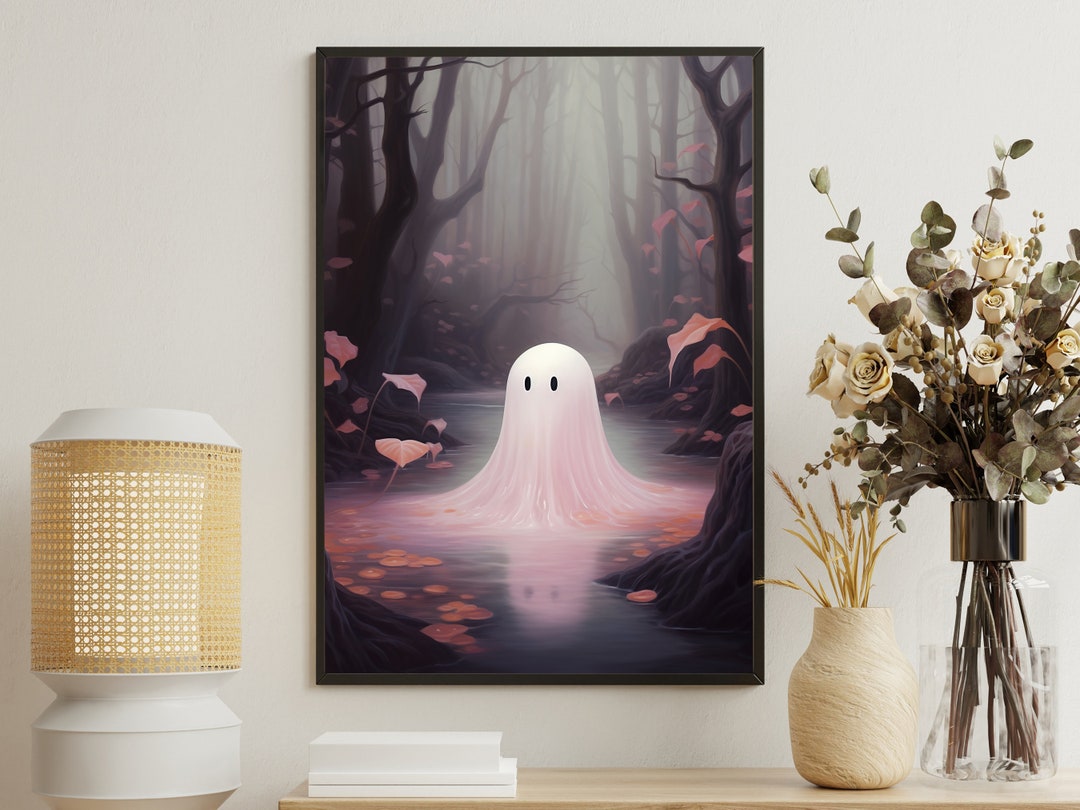 Cute Vintage Forest Ghost Painting, Ghost Art Print, Ghost Canvas Print ...