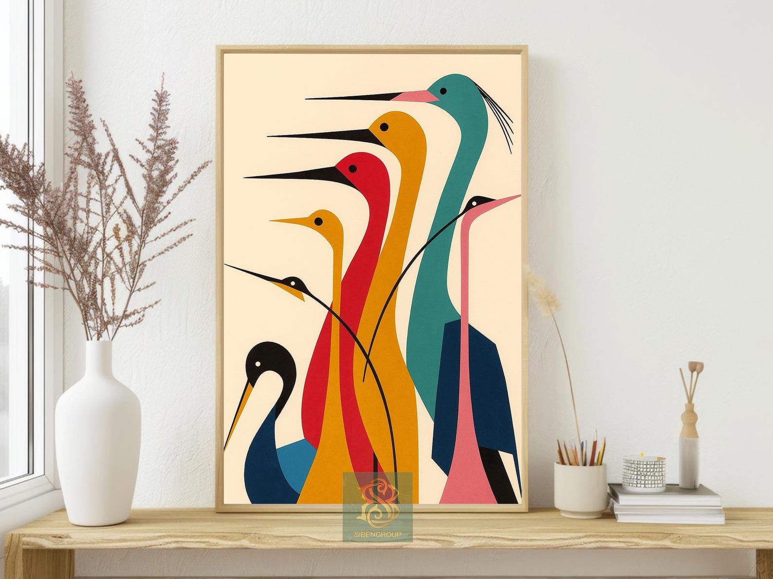 Colorful Crane Canvas Print, Modern Bird Art Poster, Abstract Wildlife ...