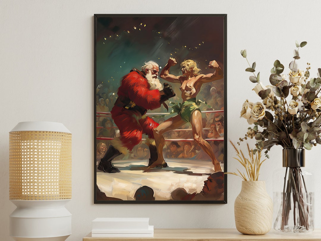 Santa's Vintage Wrestler Match Painting Santa Canvas - Etsy