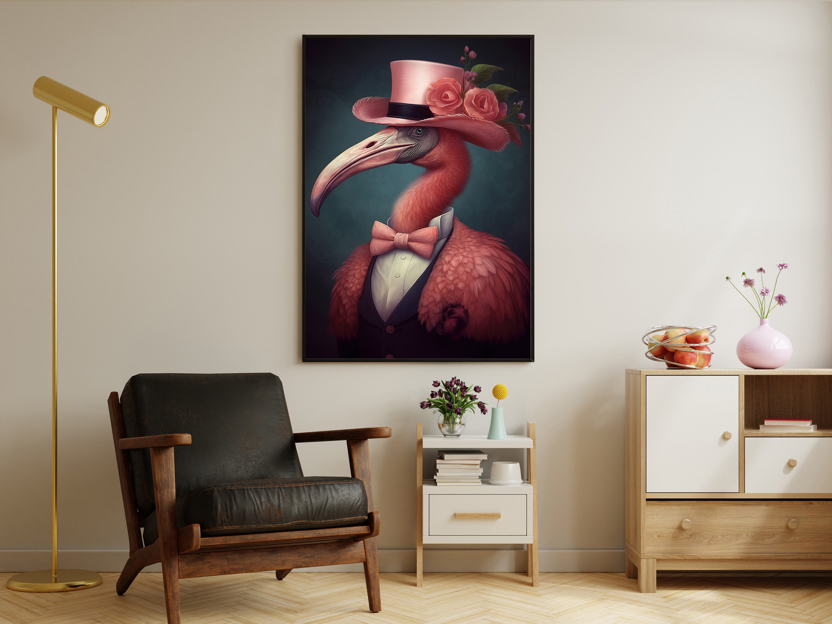Victorian Flamingo Lady Painting, Flamingo Art Print, Flamingo Canvas ...
