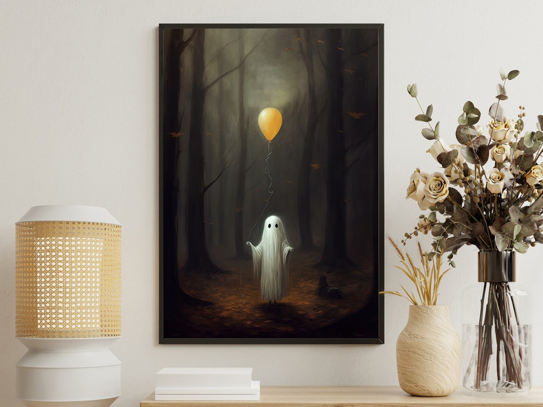 Vintage Ghost Balloon Painting, Ghost Art Print, Ghost Canvas Print ...