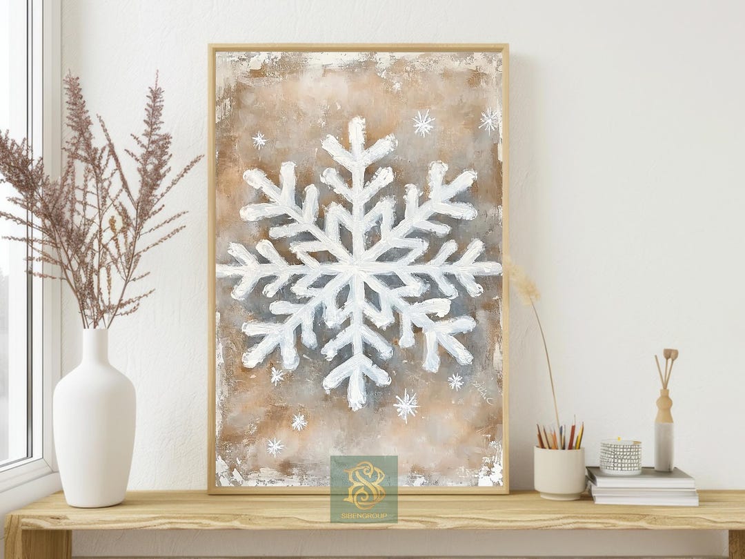 White Snowflake Canvas Print, Winter Rustic Poster, Holiday Frost Wall ...