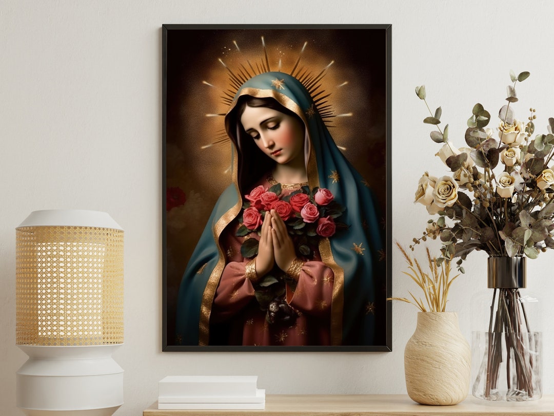 Virgin Mary Blessing Painting, Mother Maria Art Print, Christian Canvas ...