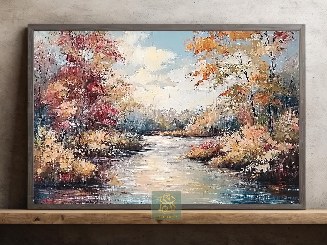 Autumn River Scene Canvas Print, Forest Stream Poster, Fall Nature Wall ...