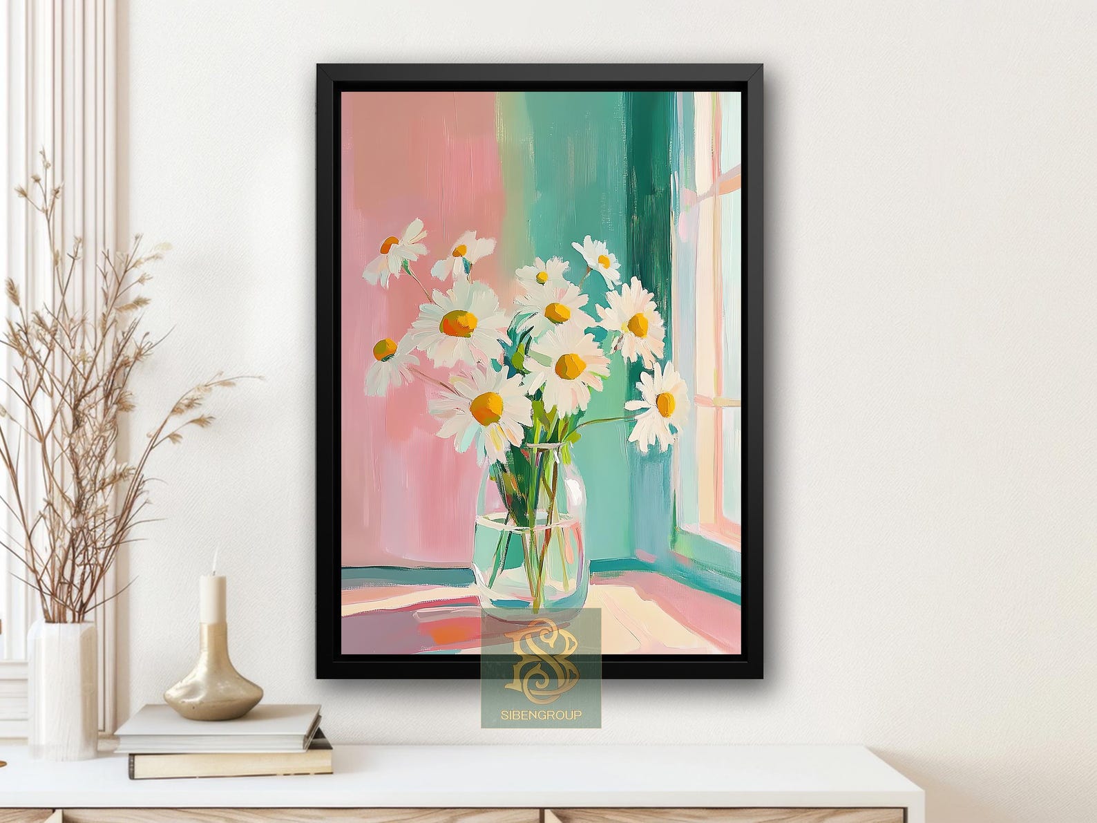 Daisy Window Canvas Print, Bright Floral Jar Poster Print, Spring Bloom ...