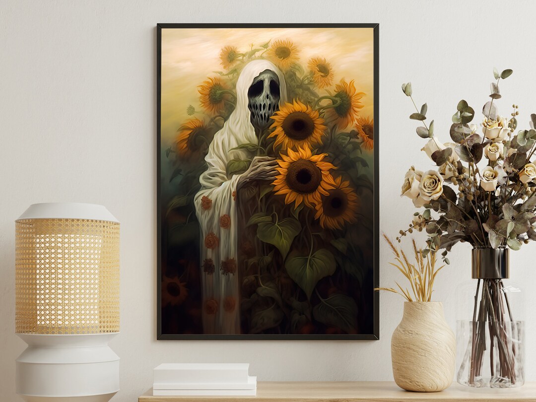 Vintage Sunflower Spooky Ghost Canvas Art Print Dark Gothic Ghost ...