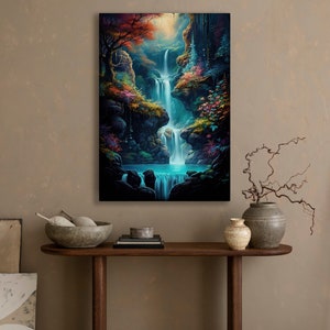 Magical Waterfall Painting, Enchanted Waterfall Art Print, Mythical ...
