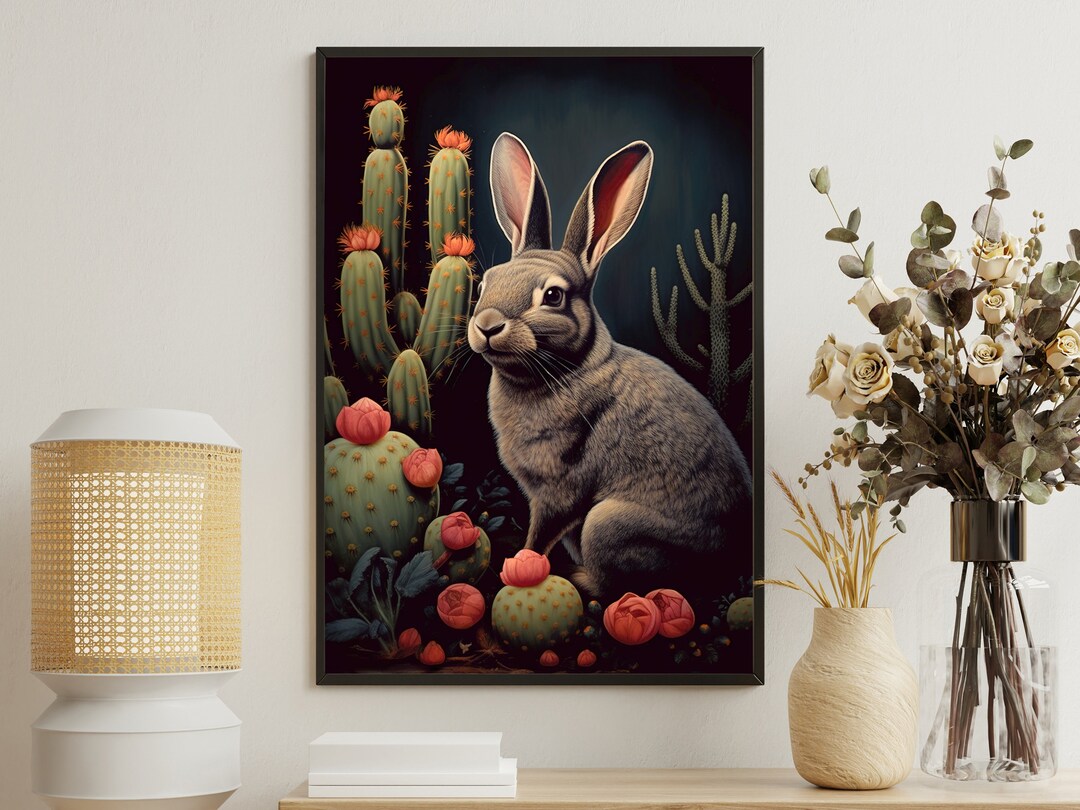 Vintage Rabbit Painting, Rabbit Art Print, Rabbit Canvas Print, Animal ...