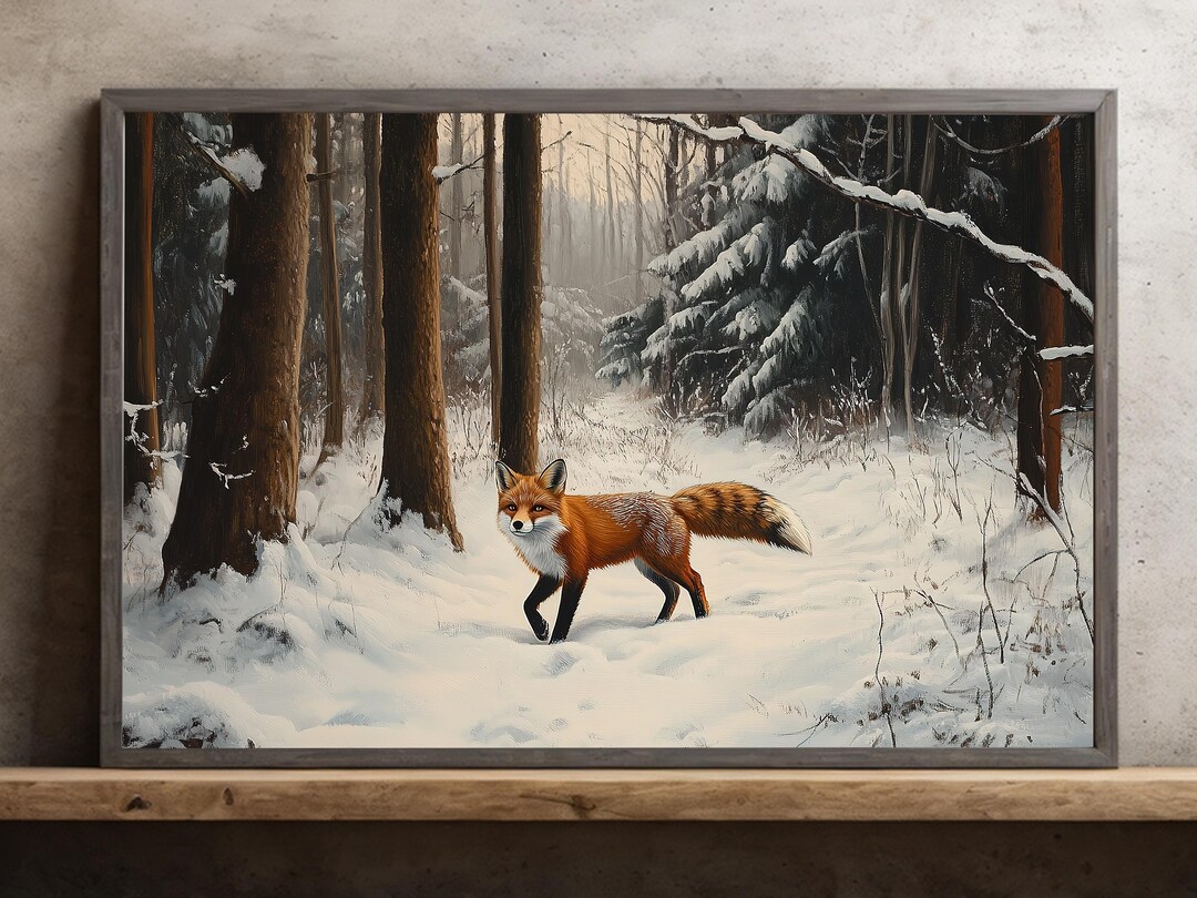 Vintage Fox Winter Scene Canvas Print: Rustic Holiday Wall Art - Etsy