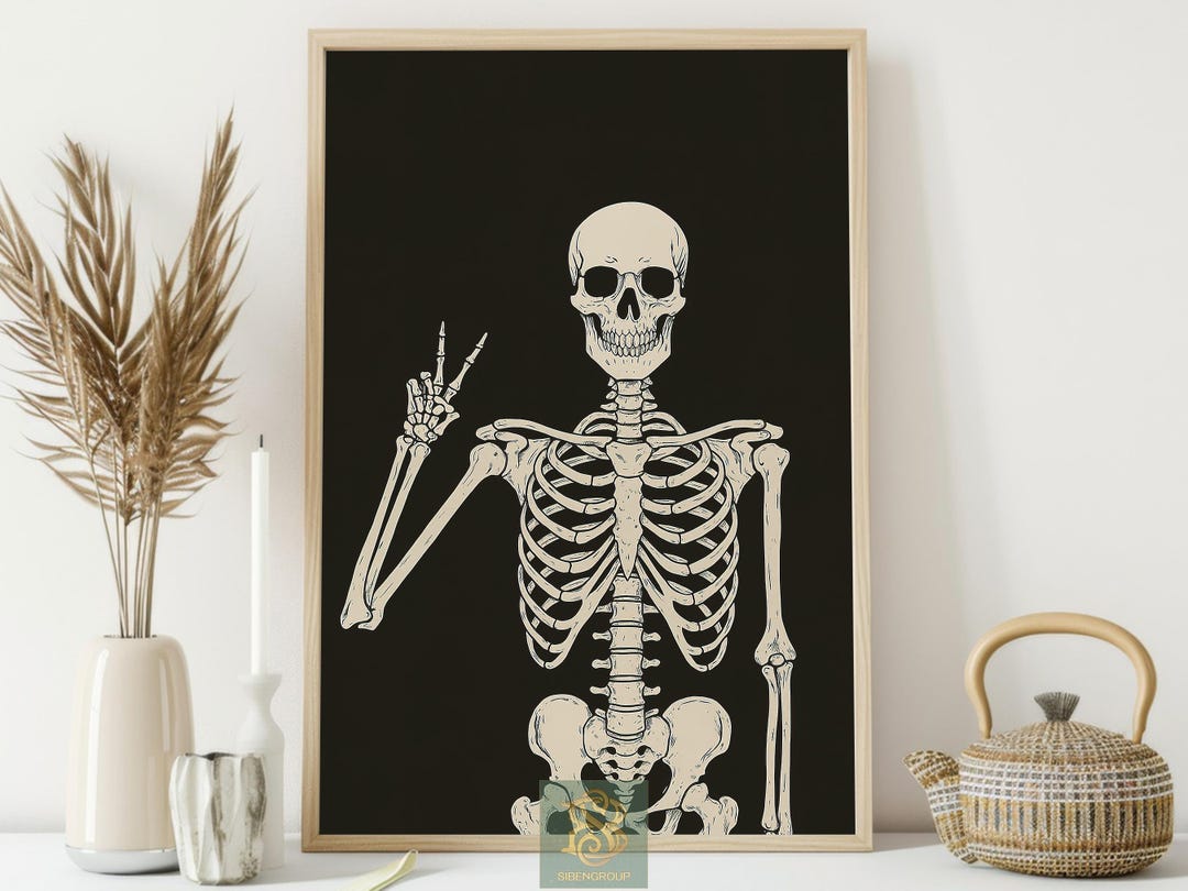 Peace Out Skeleton Canvas Print, Funny Halloween Skeleton Poster ...