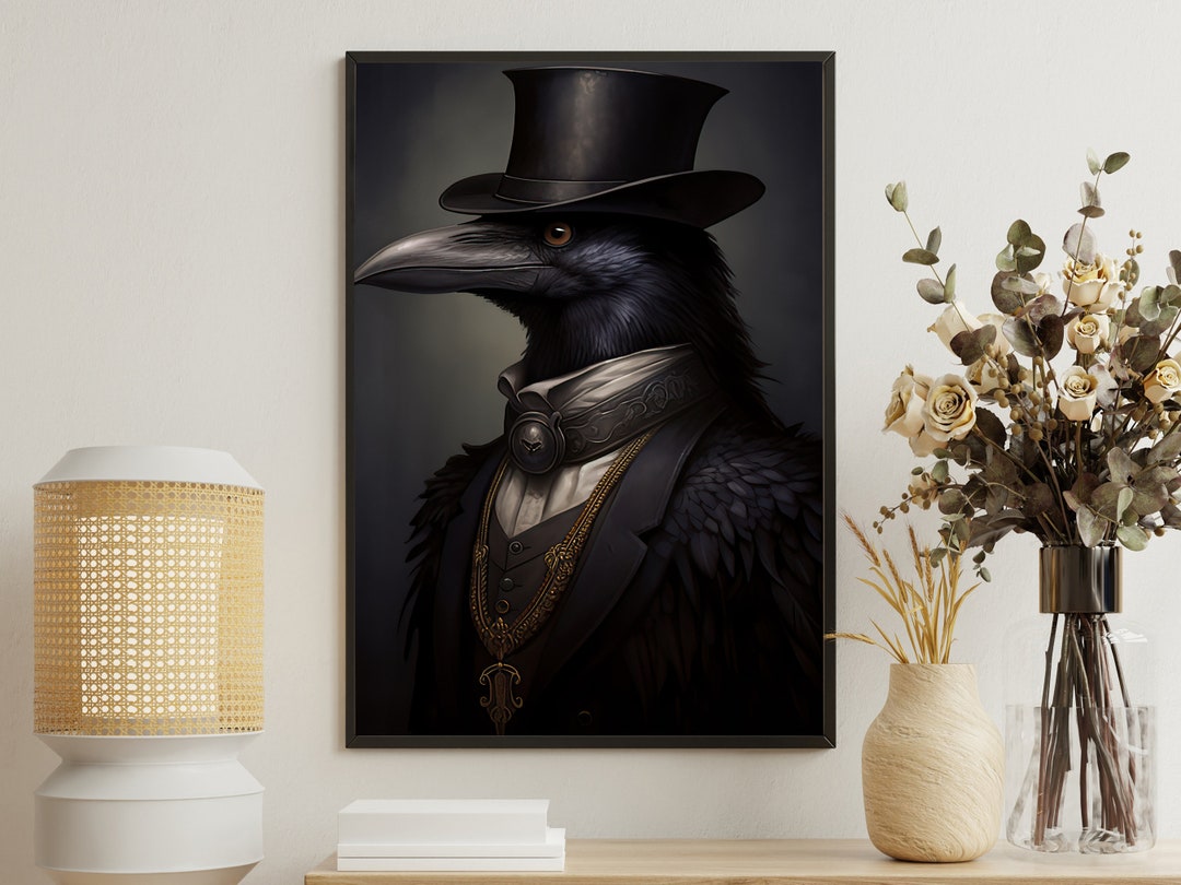 Raven in Suit Art Print: Gothic Crow Canvas Poster - Etsy