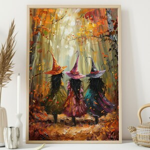 Young Witches in Forest Painting, Witchy Canvas Print, Witch Poster ...