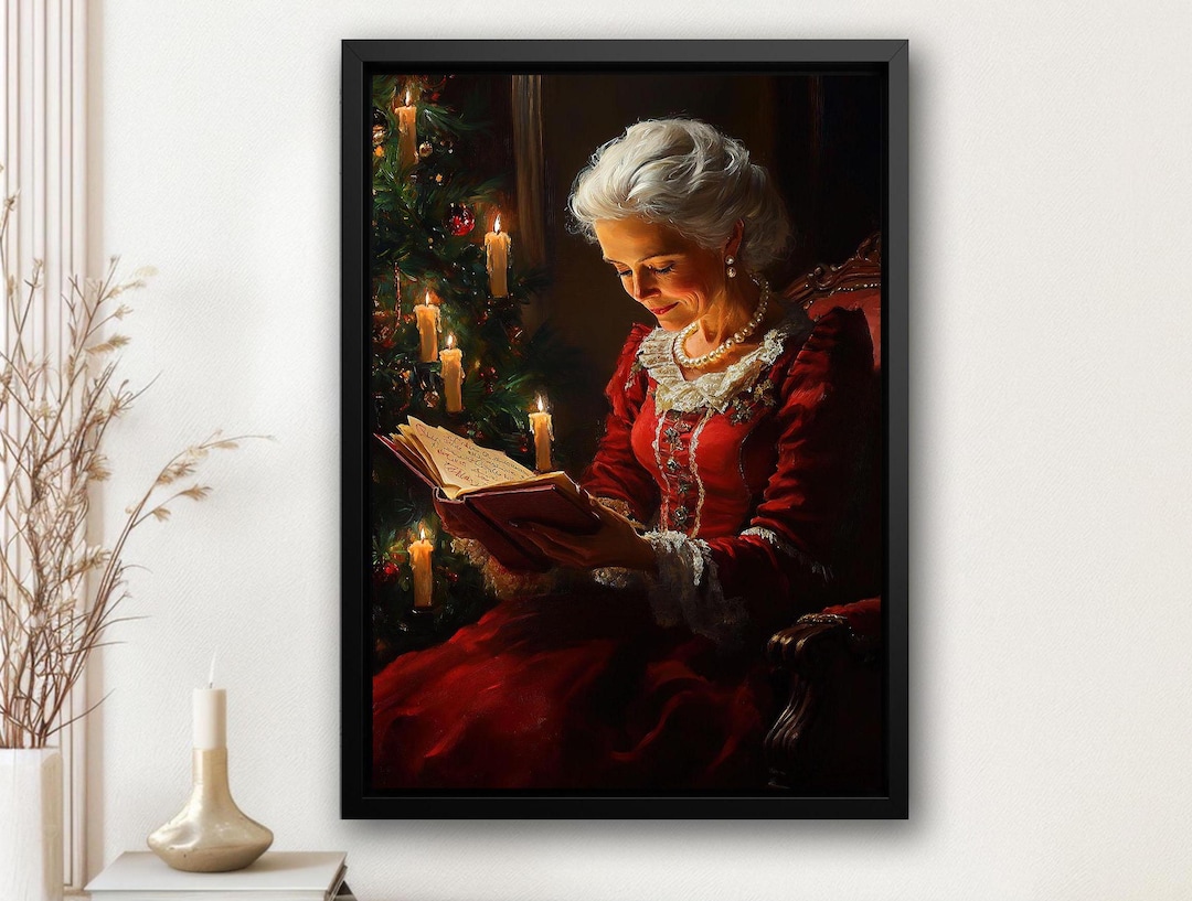 Vintage Mrs. Claus Reading Canvas: Cozy Christmas Wall Art - Etsy