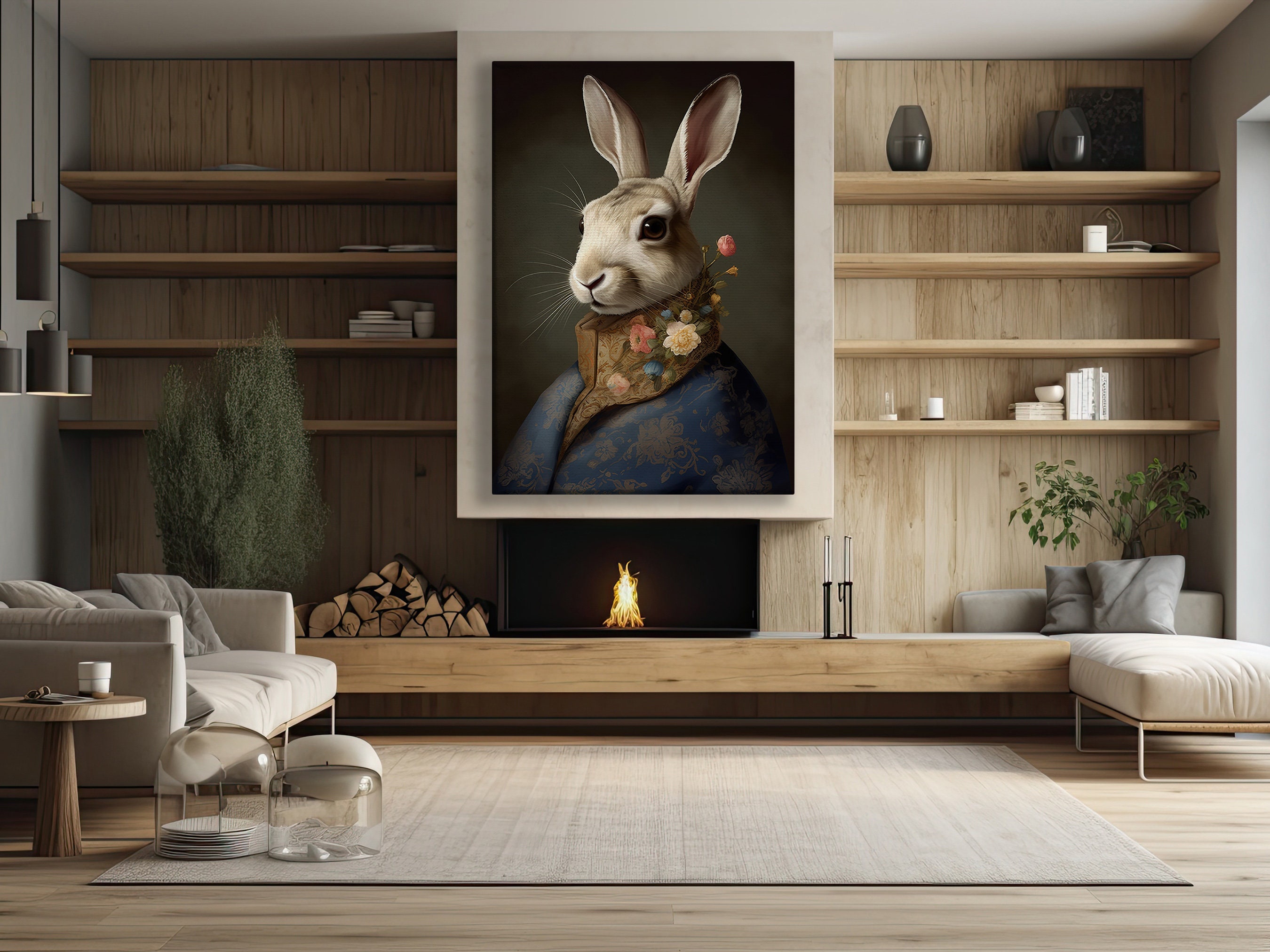 Victorian Rabbit Portrait Painting, Rabbit Art Print, Rabbit Canvas ...