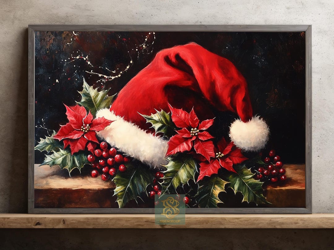 Vintage Santa's Hat Painting, Cozy Christmas Hat Canvas, Homely Santa ...