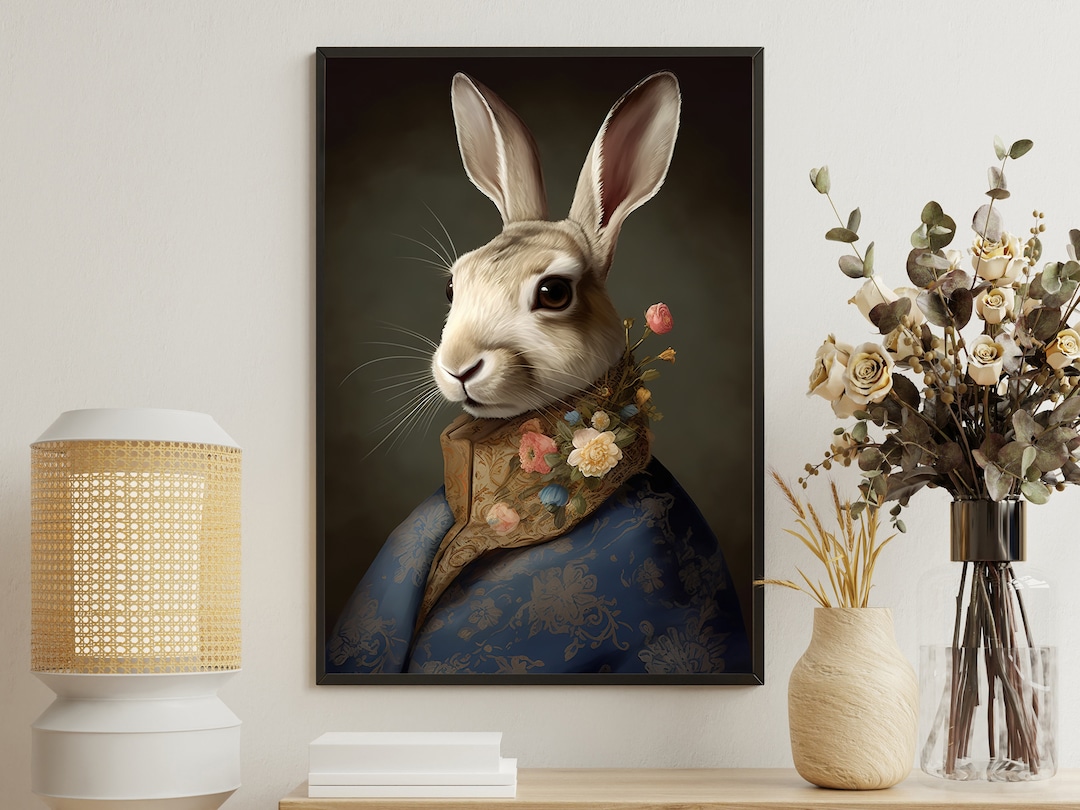 Victorian Rabbit Portrait Painting, Rabbit Art Print, Rabbit Canvas ...