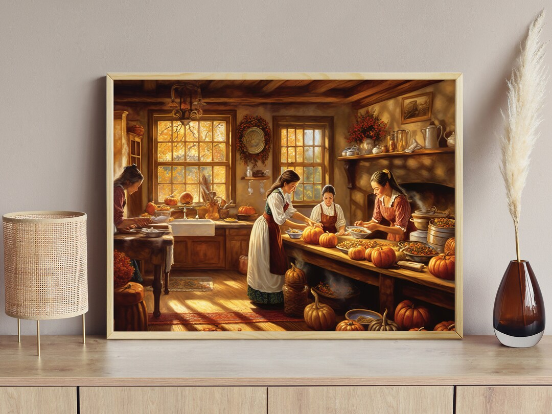 Vintage Autumn Harvest Painting Canvas Art Print Cozy Rural - Etsy