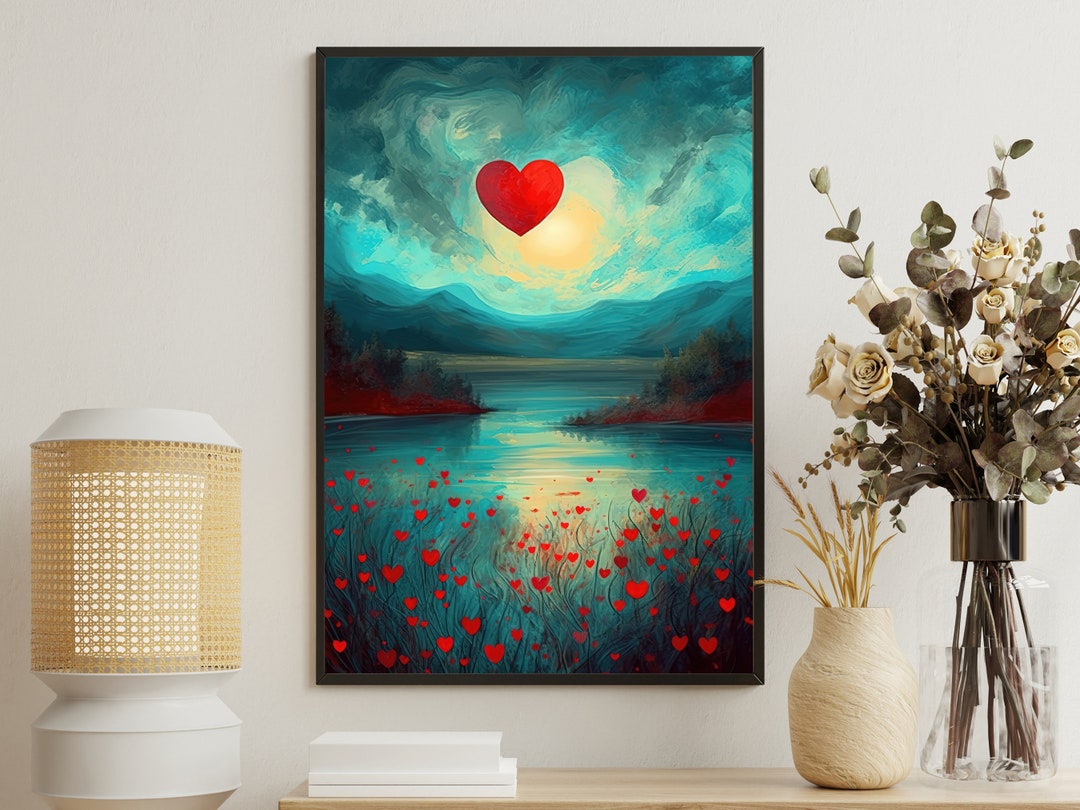 Flowers Heart Painting, Heart Love Art Print, Human Being Heart Canvas ...