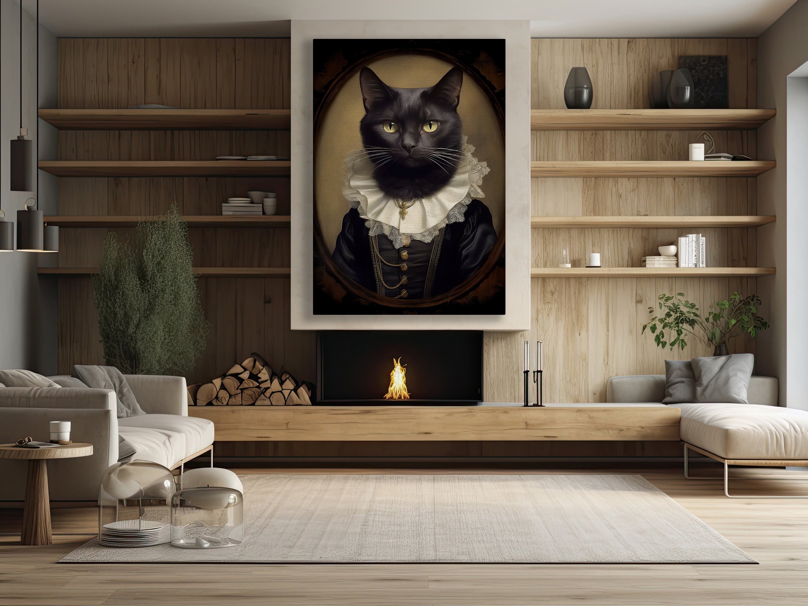 Gothic Cat in Suit Painting, Female Cat Art Print, Royal Feline Canvas ...