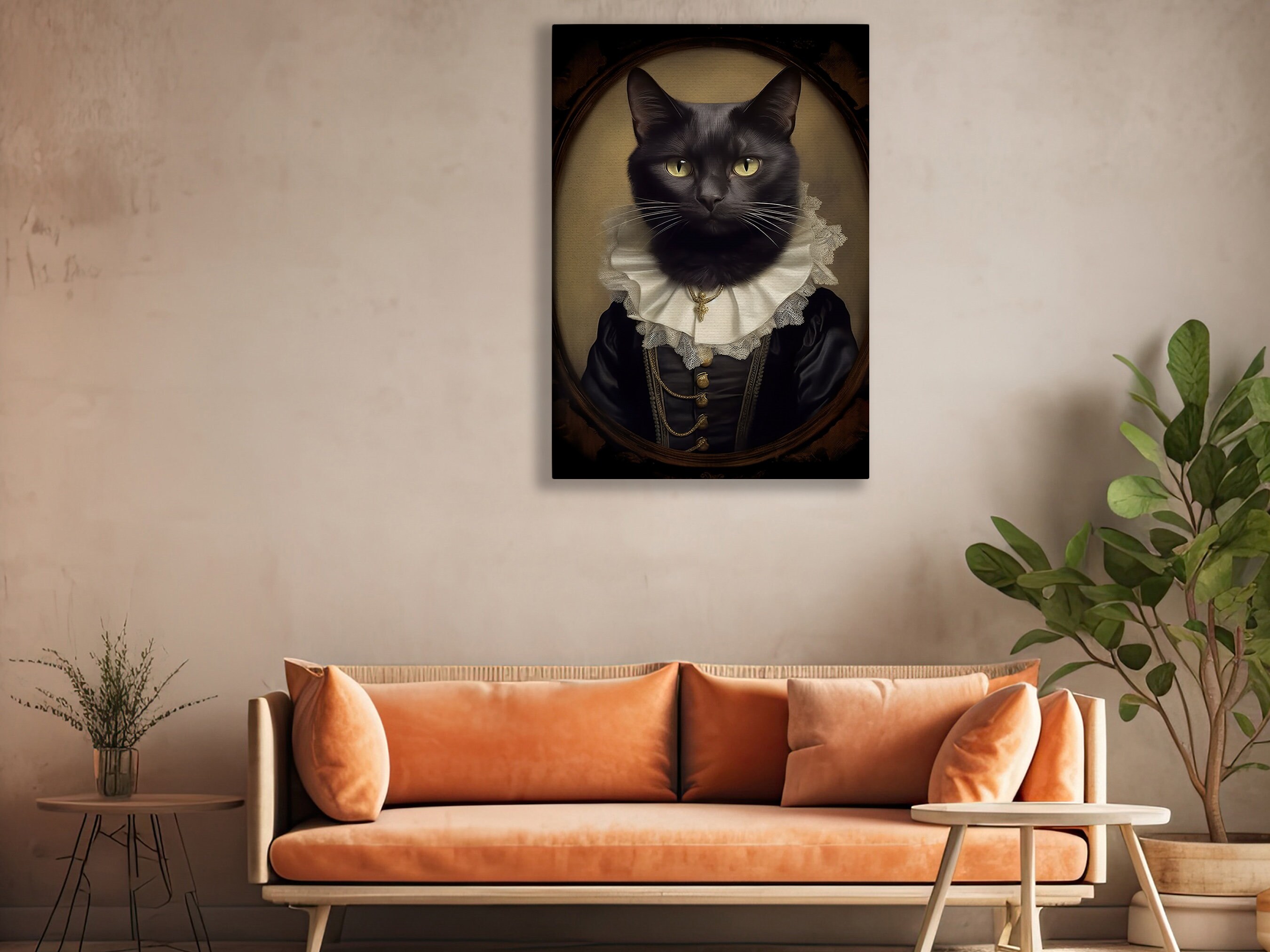 Gothic Cat in Suit Painting, Female Cat Art Print, Royal Feline Canvas ...