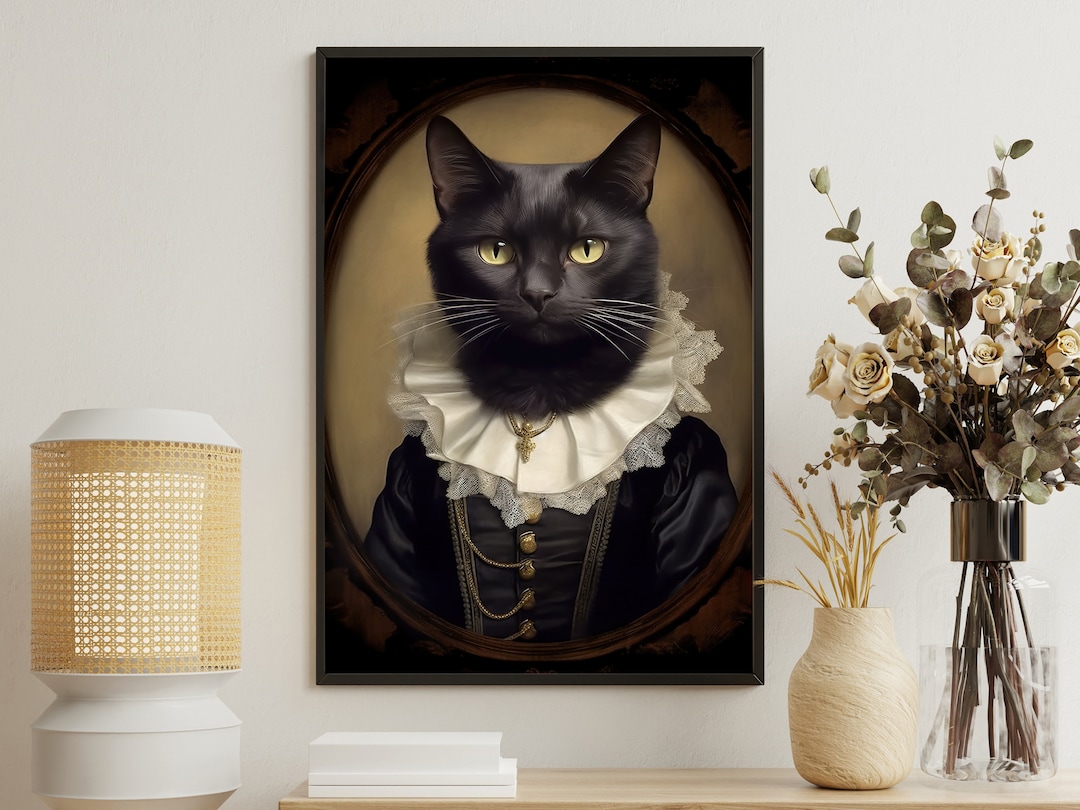 Gothic Cat in Suit Painting, Female Cat Art Print, Royal Feline Canvas ...