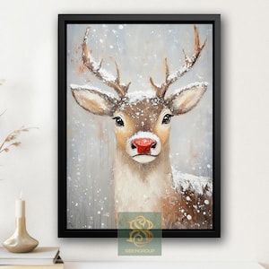 Cottage Reindeer Painting, Santa's Reindeer Canvas, Rustic Winter ...