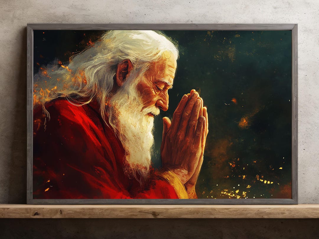 Vintage Santa Praying Painting, Cozy Santa Claus Canvas, Homely Holiday ...