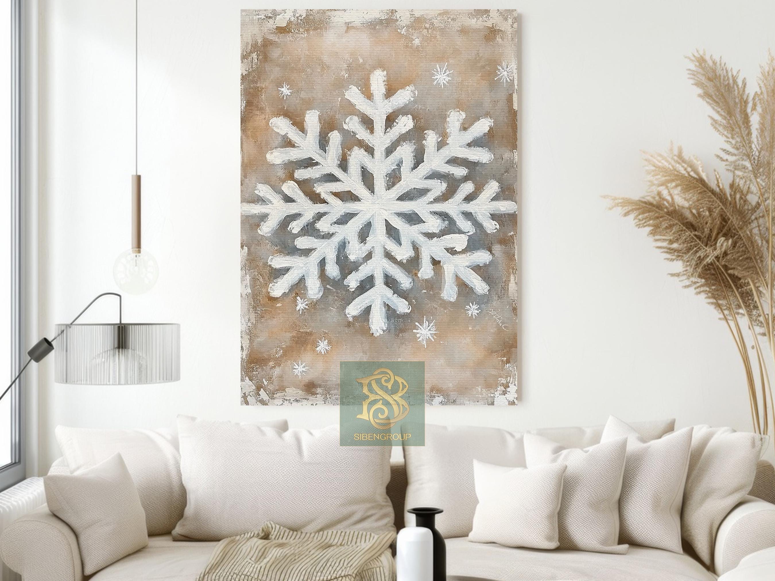White Snowflake Canvas Print, Winter Rustic Poster, Holiday Frost Wall ...