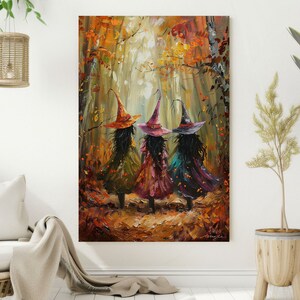 Young Witches in Forest Painting, Witchy Canvas Print, Witch Poster ...