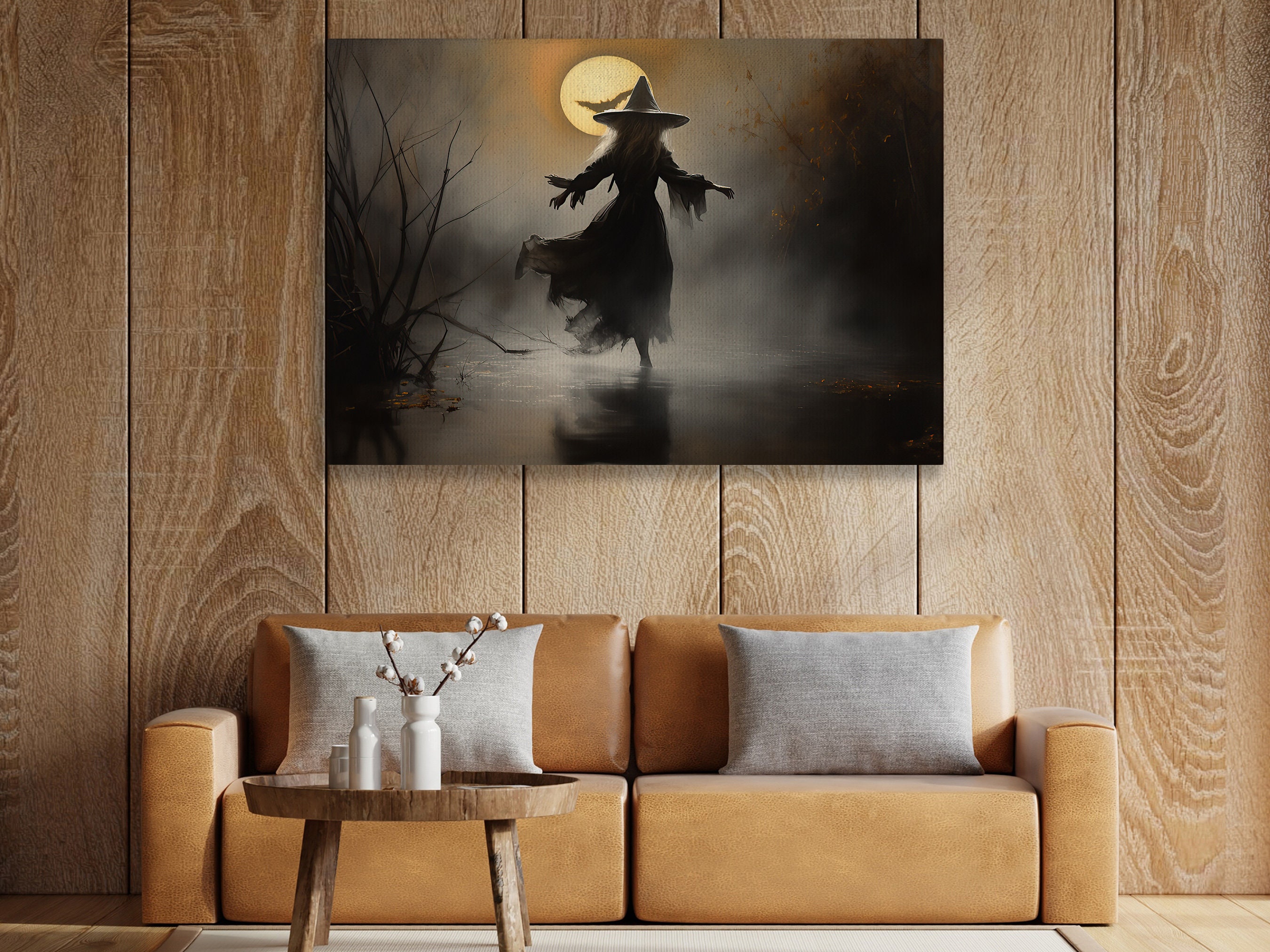 Moon Witch Dancing Painting, Witch Art Print, Witch Canvas Print ...
