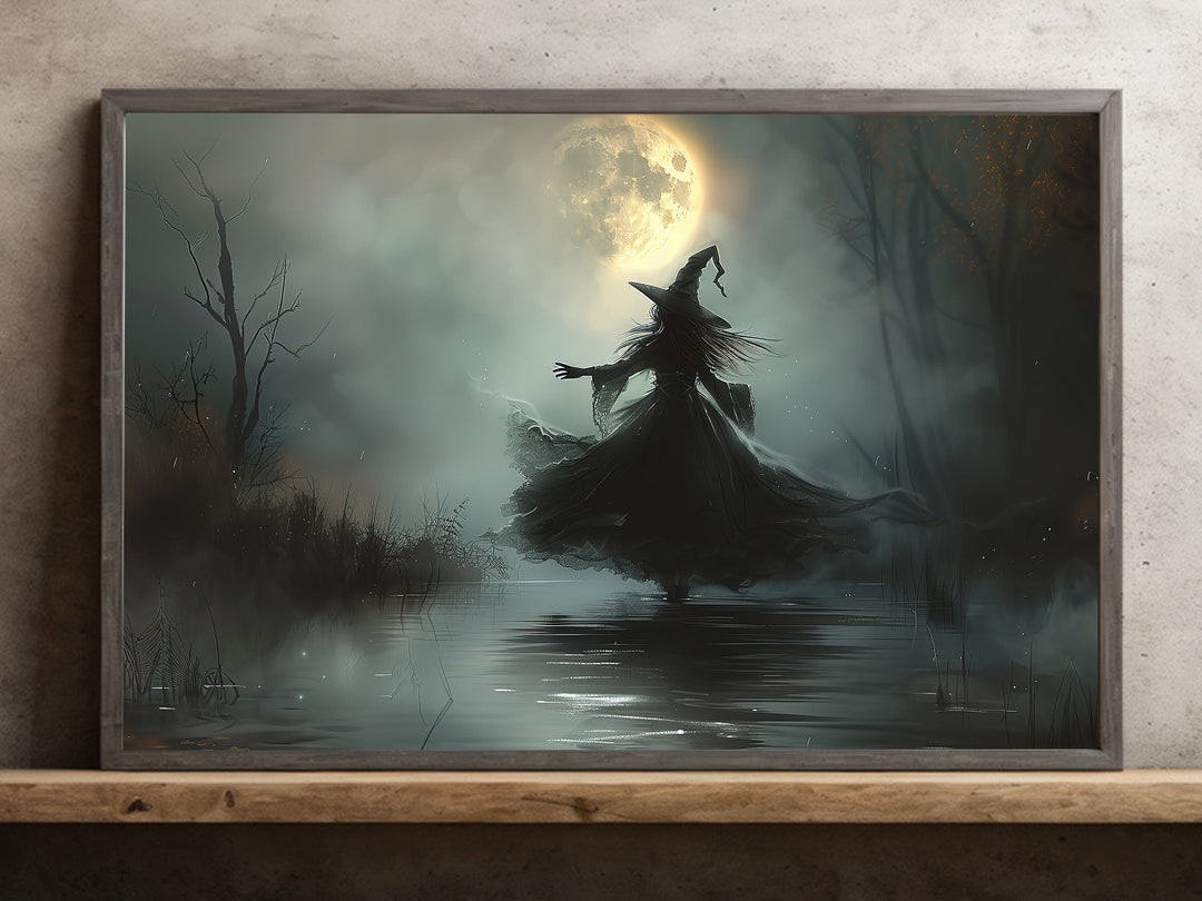 Dark Witch Dancing Under Moon - Halloween Canvas or Poster Print - Etsy