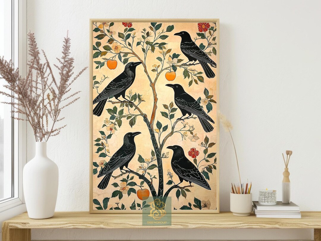 Vintage Crow Illustration Canvas Print, Botanical Bird Wall Art - Etsy