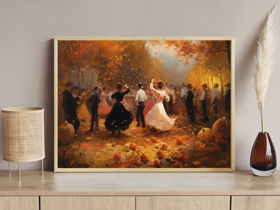 Vintage Harvest Dancing Party Painting Canvas Art Print Retro Rural ...