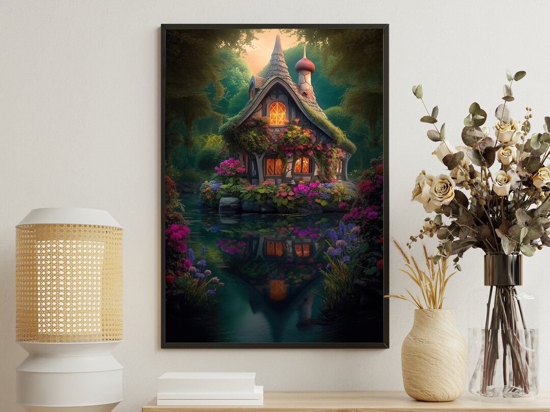Mythical House Island Painting, Enchanted House Art Print, Mythical ...