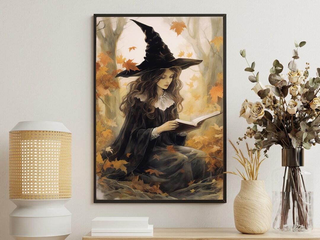 Autumn Witch Painting, Witch Art Print, Witch Canvas Print, Gothic Art ...