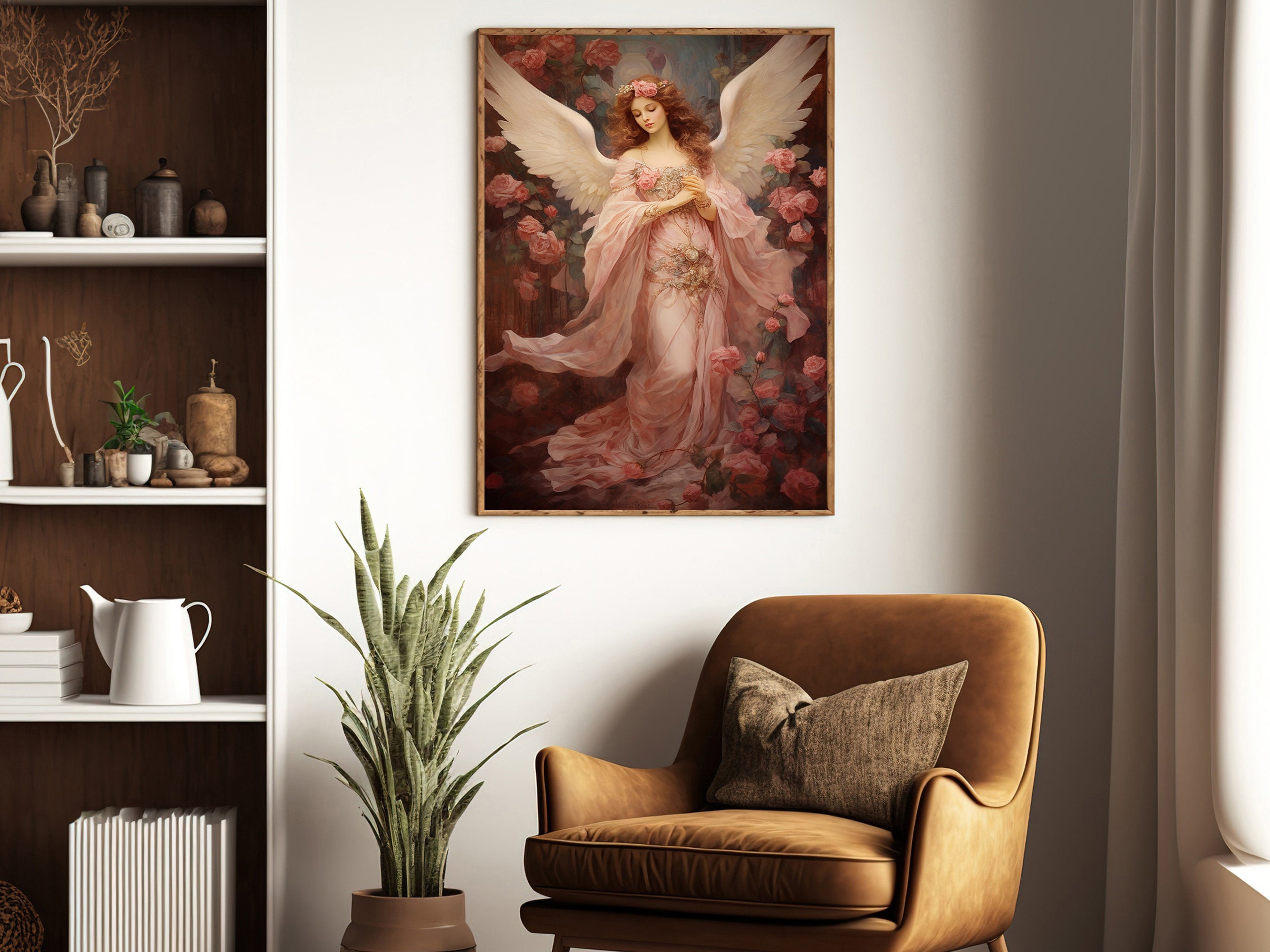 Vintage Floral Angel Painting, Angel Art Print, Angel Canvas Print ...