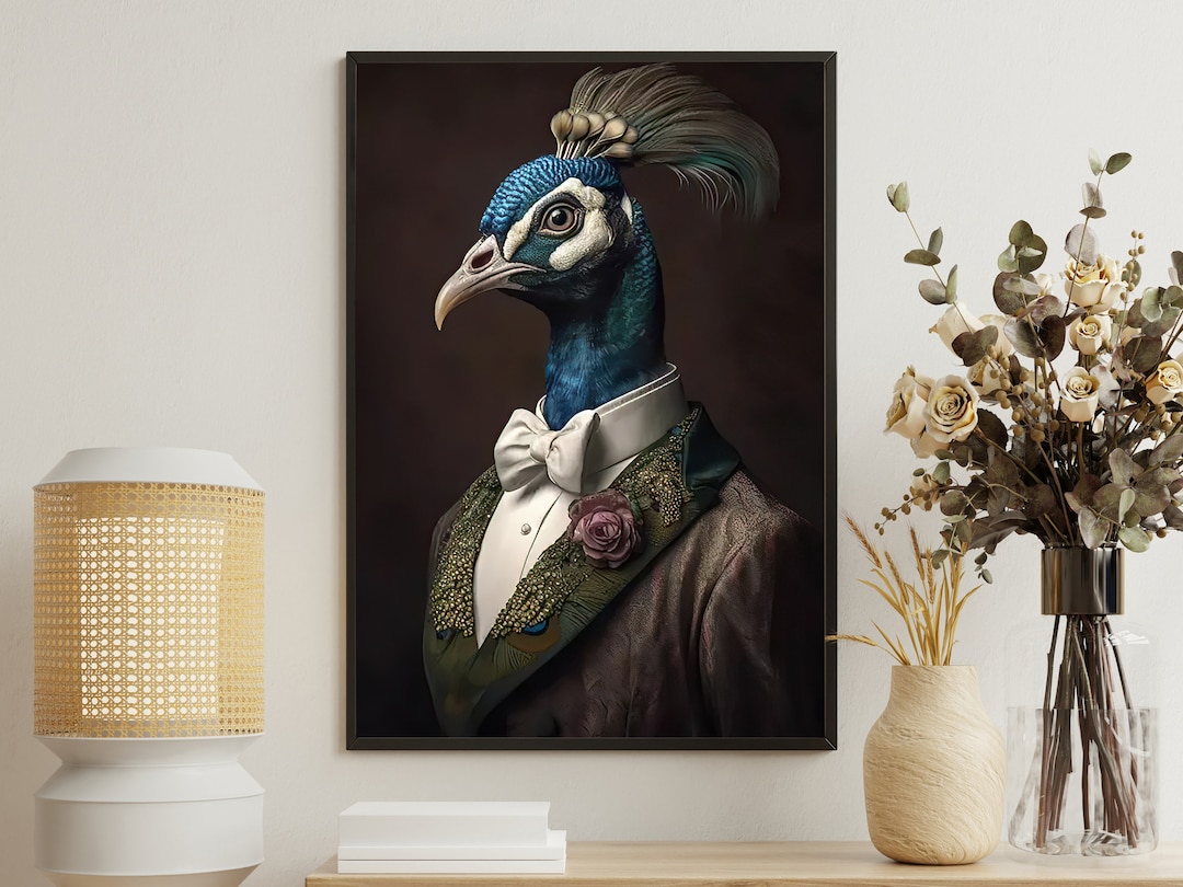 Victorian Peacock Gentleman Painting, Peacock Art Print, Peacock Canvas ...